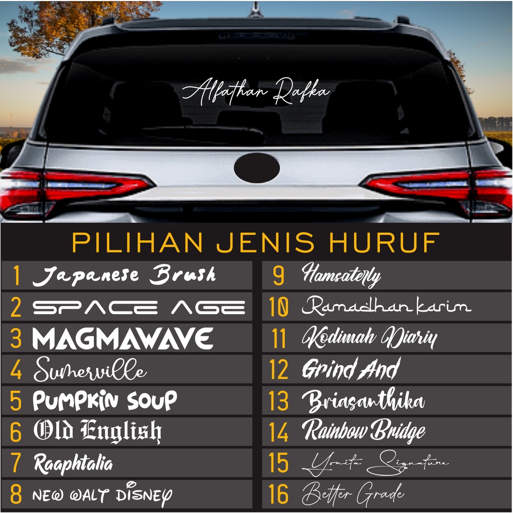 Jual Stiker Mobil Sticker kaca belakang NAMA CUSTOM bikin nama suka ...