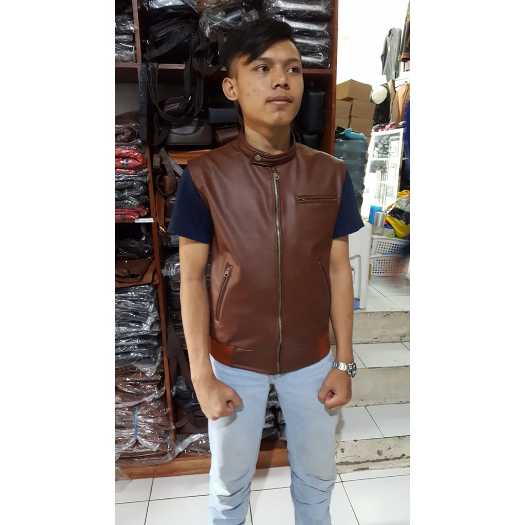 Jual Rompi Kulit Jaket Motor Pria Rompi PU Leather/Sintetis Mirip Kulit ...