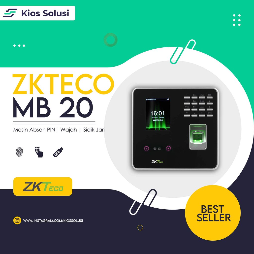 Jual Mesin Absensi Wajah & Akses Kontrol ZKTECO MB20 | Setara X609 | Fingerprint | Sidik Jari ...