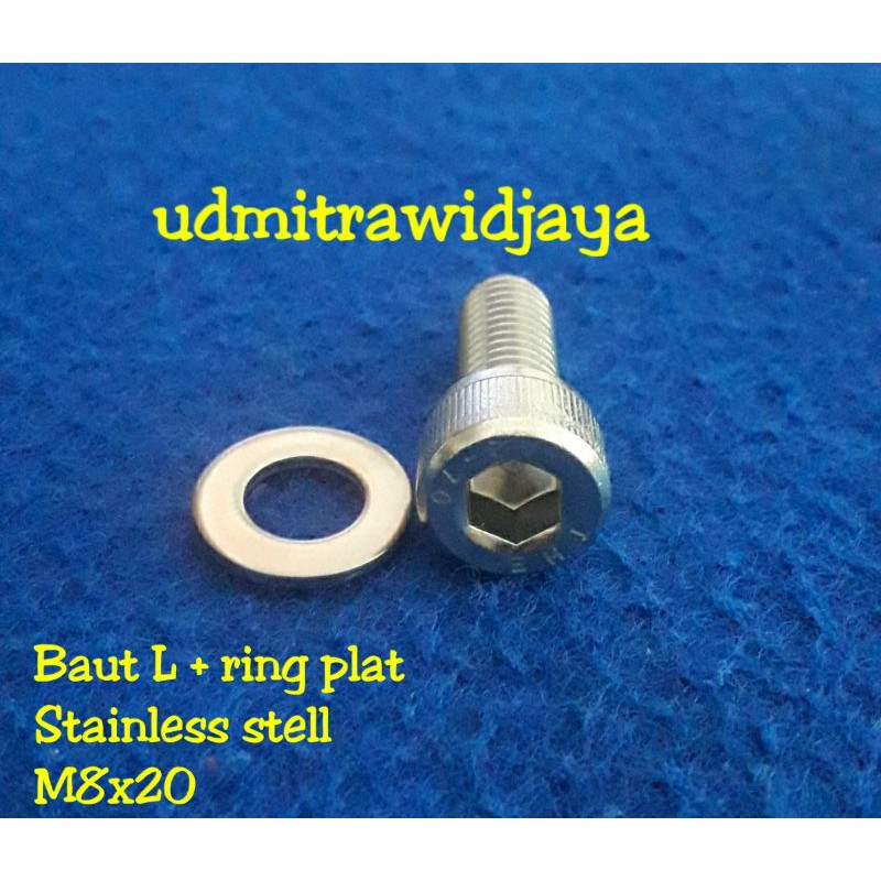 Jual baut variasi baut L + ring plat stainless stell M8x20 baut probolt | Shopee Indonesia
