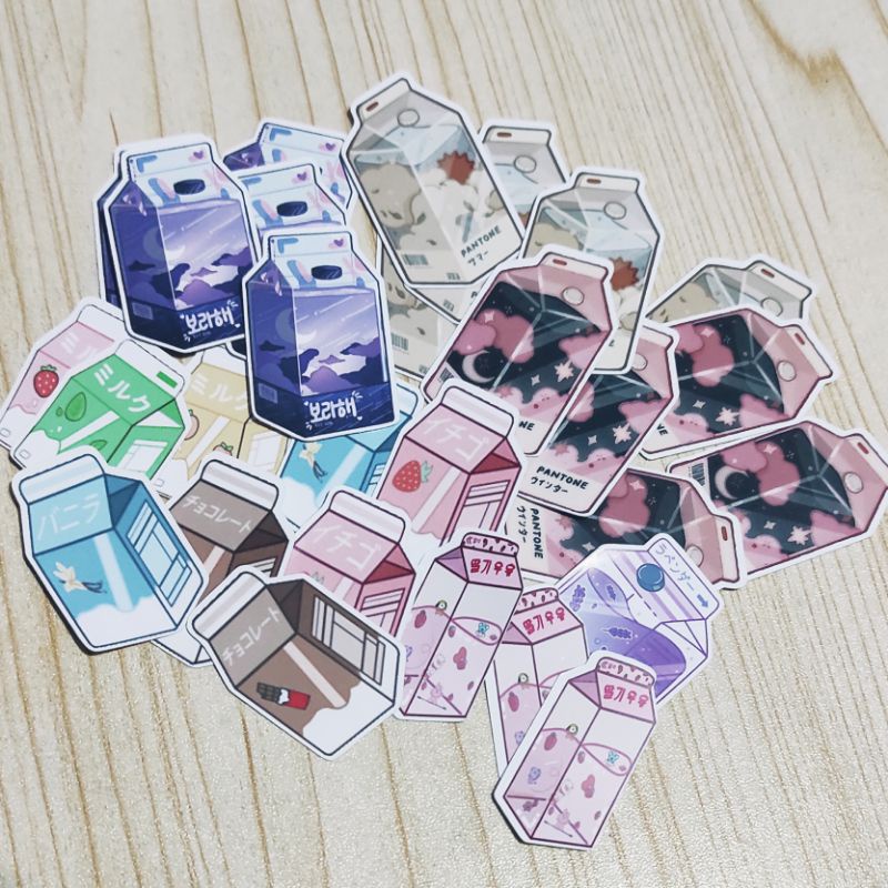 Jual isi 26 pcs stiker milk kawaii gambar kotak susu sticker aesthetic ...