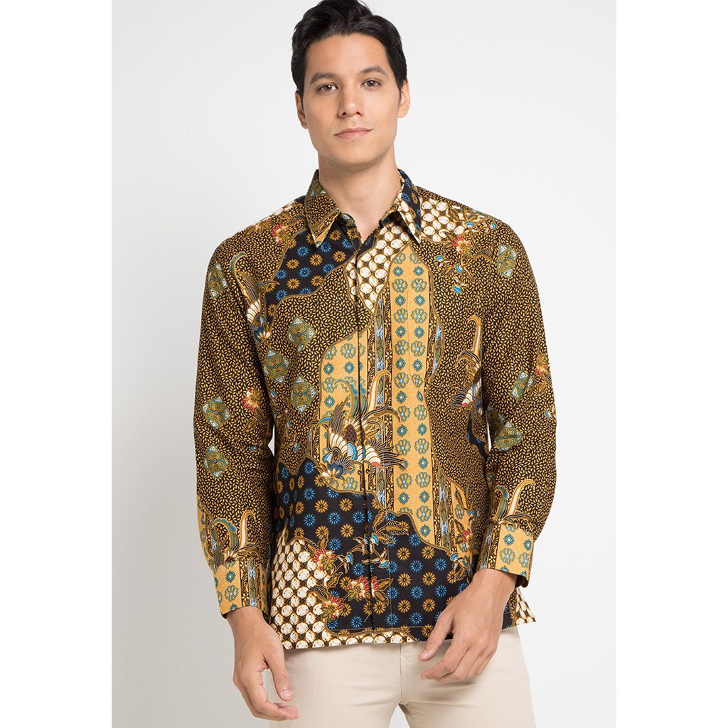 Jual Arjuna Weda Kemeja Motif Batik Pola - Biru | Shopee Indonesia