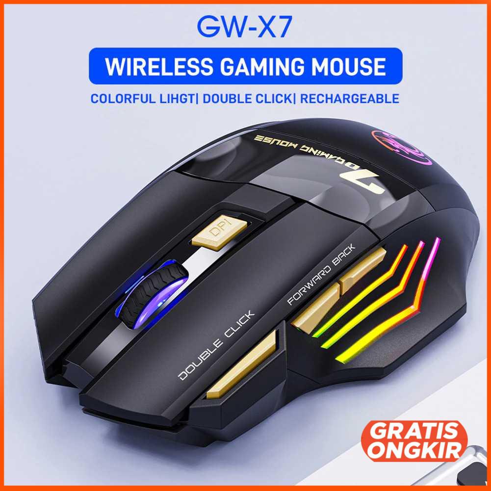 Jual Mouse Gaming Wireless Ergonomic RGB Rechargeable 3200 DPI GW-X7 ...