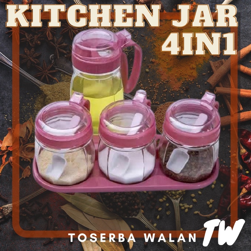Jual Kitchen Jar Set 4in1 Wadah Tempat Toples Bumbu dan Minyak Dapur ...