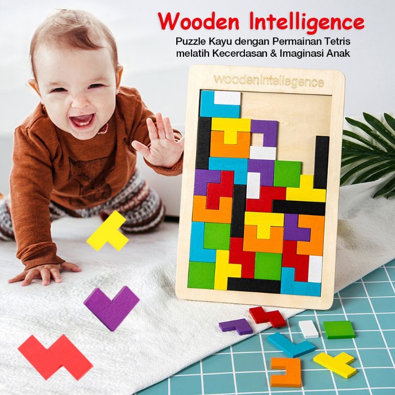 Jual Puzzle Geometri Russian block tetris mainan puzzle kayu 18x27cm ...