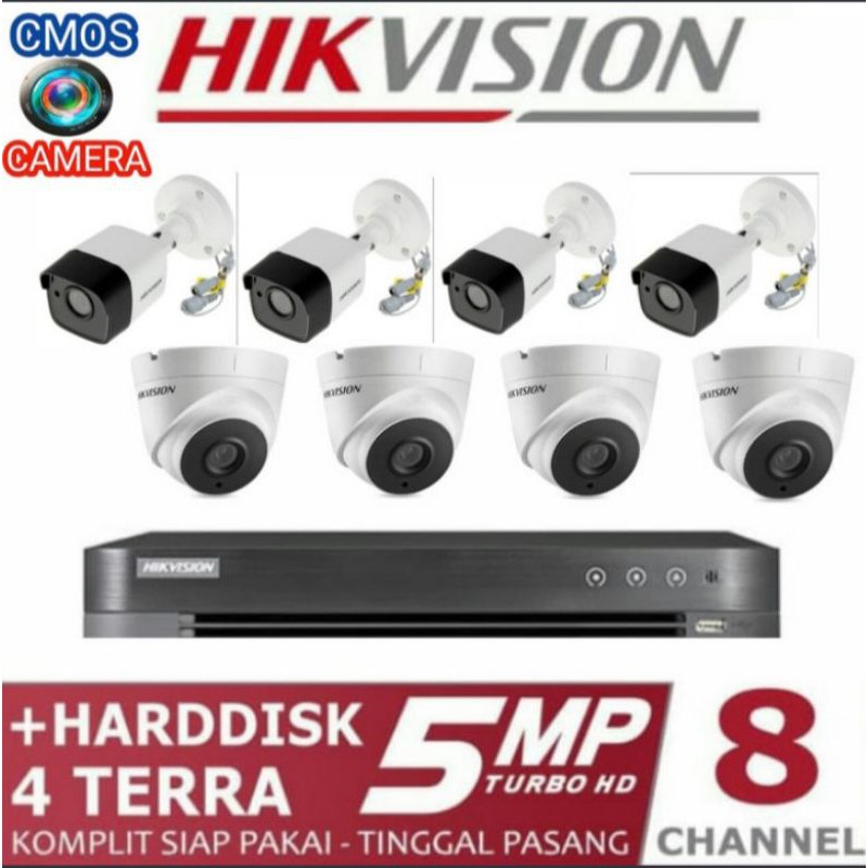 Jual PAKET CCTV HIKVISION 5MP 8 CHANNEL 8 CAMERA KOMPLIT + HARDDISK 4 TERRA | Shopee Indonesia