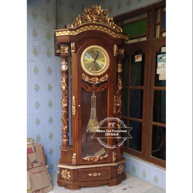 Jual Jam Hias Full Ukir Kayu Jati, Jam Berdiri Pajangan, Jam Mawar Khas ...