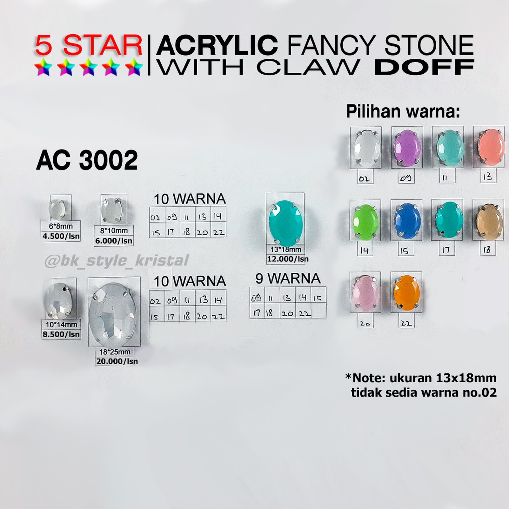 Jual 5 STAR ACRYLIC fancy stone with claw DOFF Bentuk Oval (AC 3002 ...