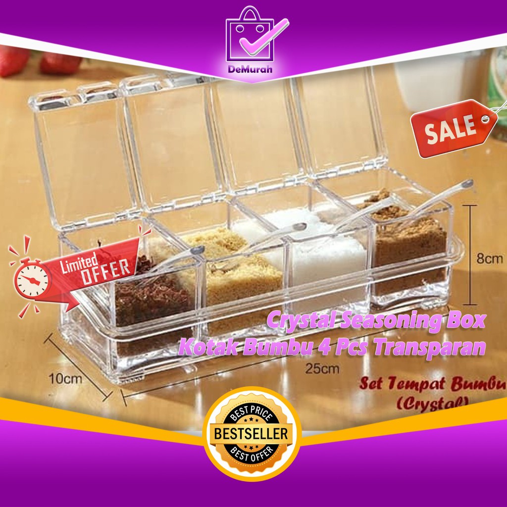 Jual Crystal Seasoning Box / Kotak Bumbu 4 Pcs Transparan | Shopee ...