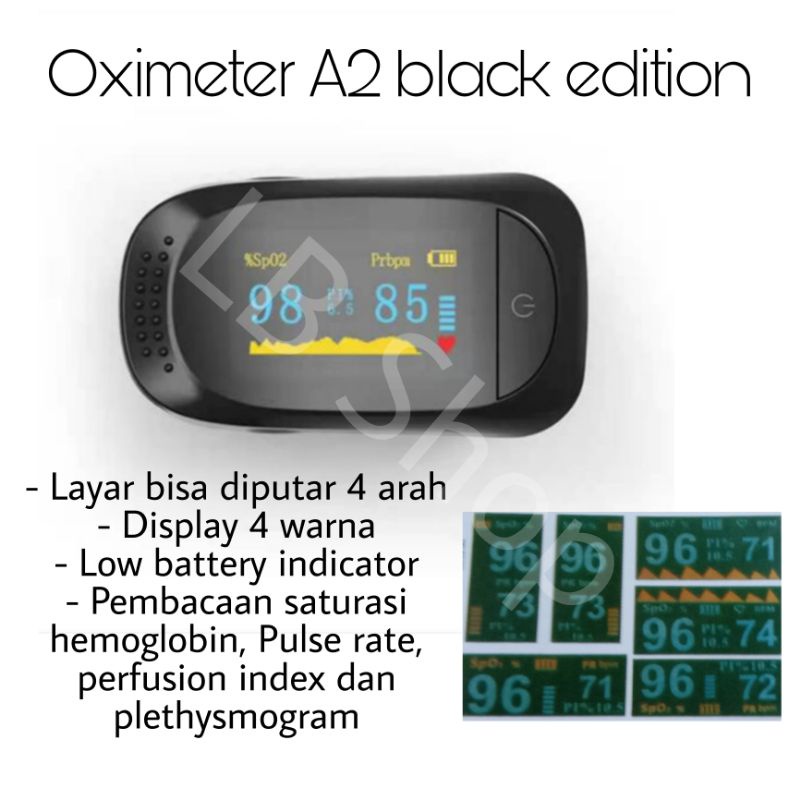 Jual Oximeter fingertip A2 black edition/oxymeter hitam pulse rate alat ...