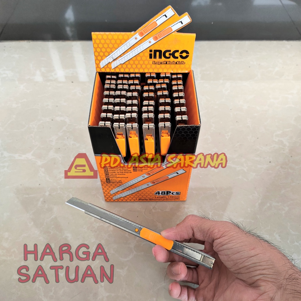 Jual Box Cutter Small 9mm INGCO HKNS1806 Auto Lock Slim Knife Kecil ...
