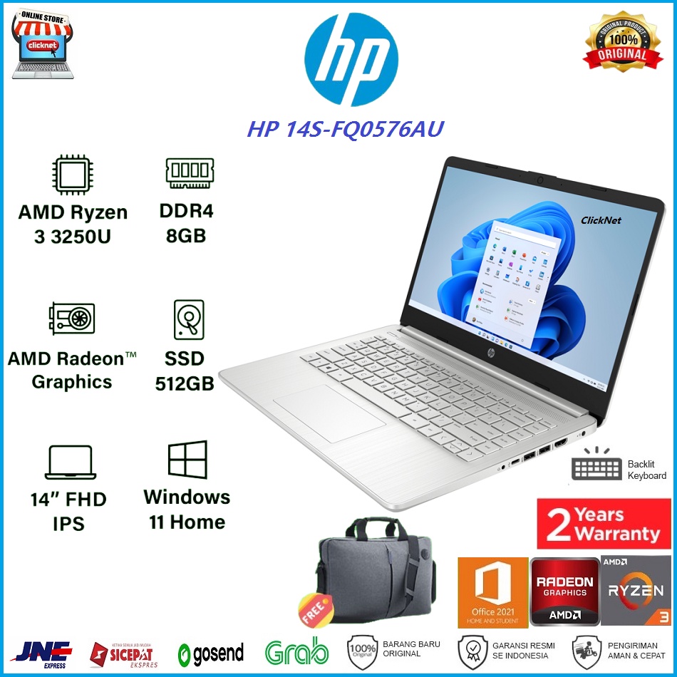 Jual HP 14S-FQ0576AU AMD R3-3250U 8GB 512GB SSD 14 Inch FHD IPS WIN11 ...