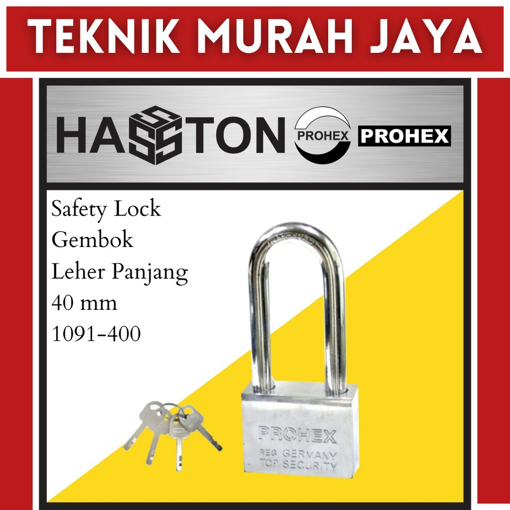 Jual Gembok Chrome Leher Panjang 40mm HASSTON PROHEX 1091-400 Safety ...