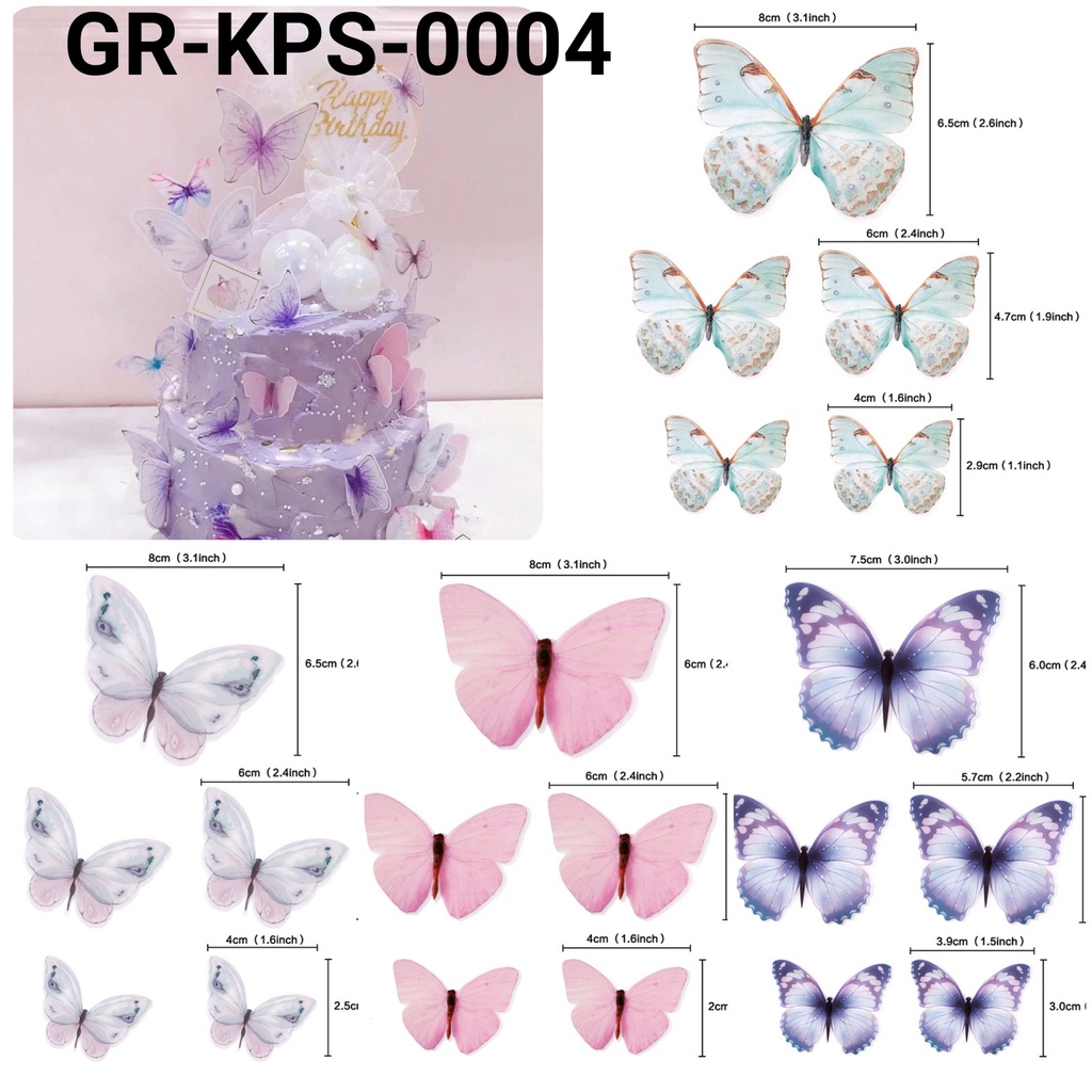 Jual GR-KPS-0004 Cake topper hiasan kue kupu kupu butterfly pink ungu ...
