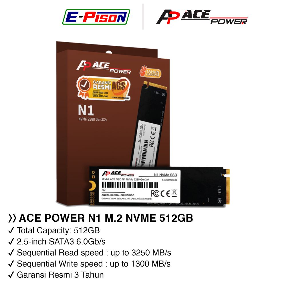 Jual ACE POWER M.2 NVME 512GB PCI-E 3.0 x4 SSD KOMPUTER DAN LAPTOP ...