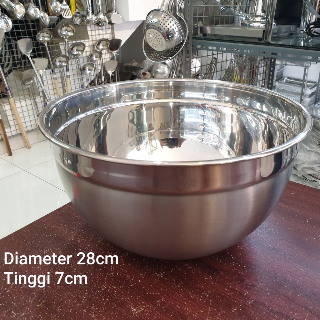 Jual MIXING BOWL STAINLESS 5 LITER DIAMETER 28CM TINGGI 7CM | Shopee ...