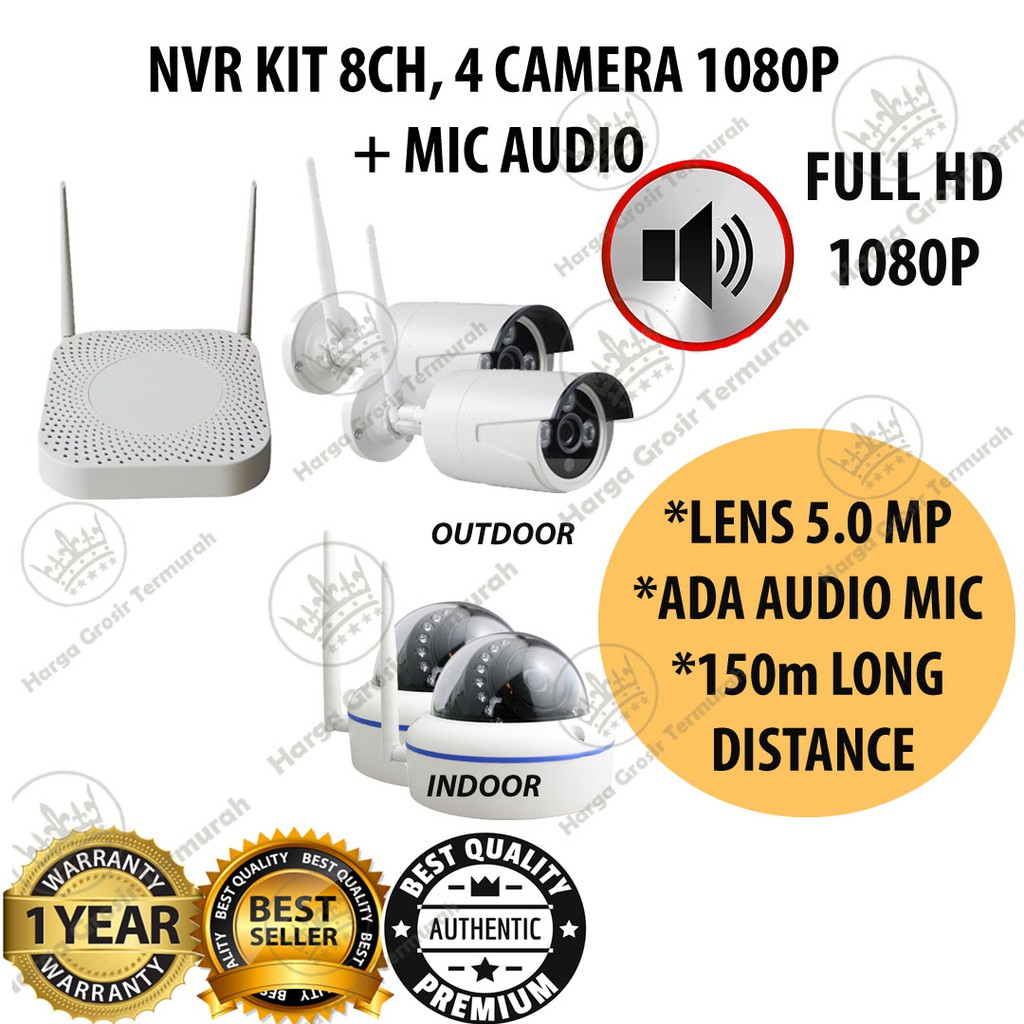 Jual PAKET CCTV NVR KIT 8CH 4 KAMERA 1080P FULL HD AUDIO SERIES (KAMERA ...