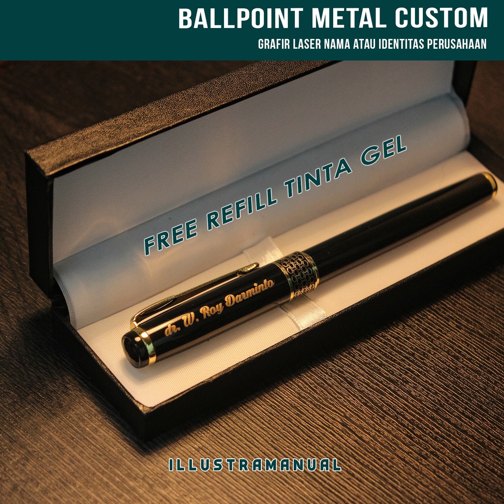 Jual Ballpoint Pena Pulpen Rollerball Custom Grafir Nama & Logo Metal ...