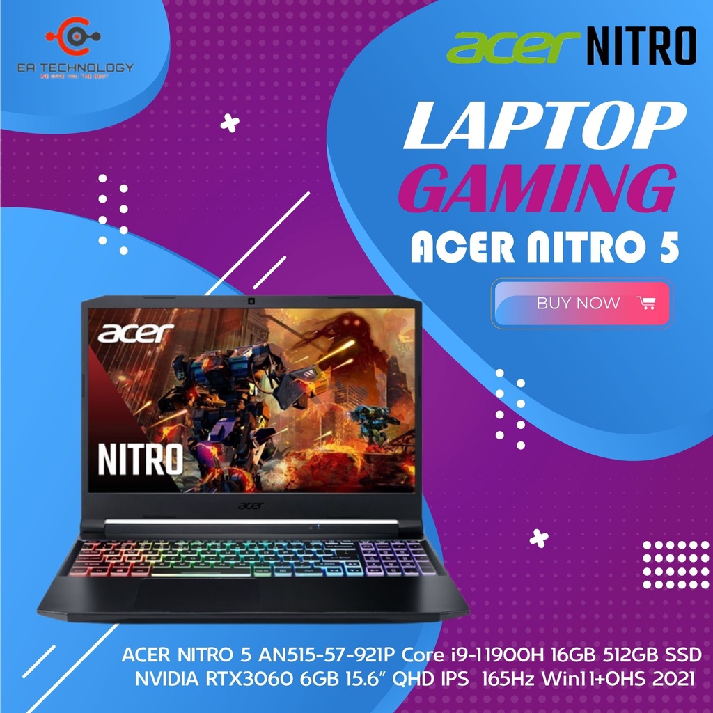 Jual ACER NITRO 5 AN515-57-921P Core i9-11900H 16GB 512SSD RTX3060 6GB QHD | Shopee Indonesia