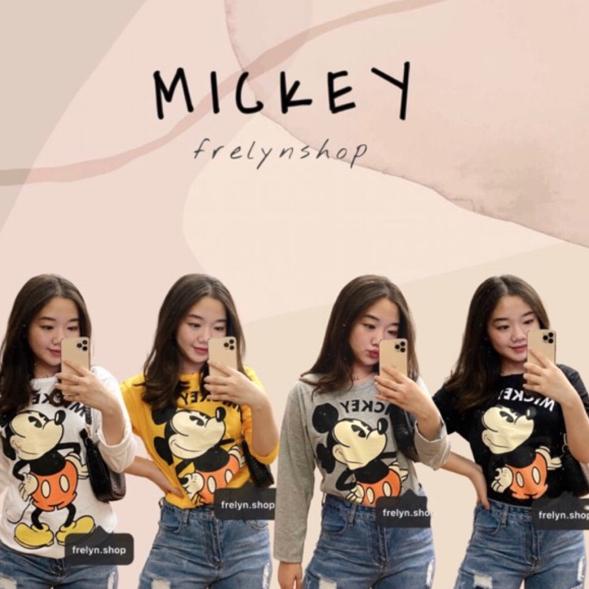 Jual SHOPEE MALL MICKEY LONGSLEEVE PANJANG OVERSIZE HITAM PUTIH KUNING ...