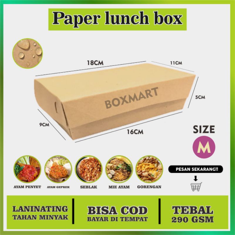 Jual LUNCH BOX PAPER BOX MAKANAN KOTAK NASI UKURAN M KERTAS KRAFT ...