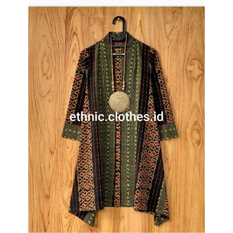 Jual Long outer cardi wanita batik tenun original hijau rote palu ...