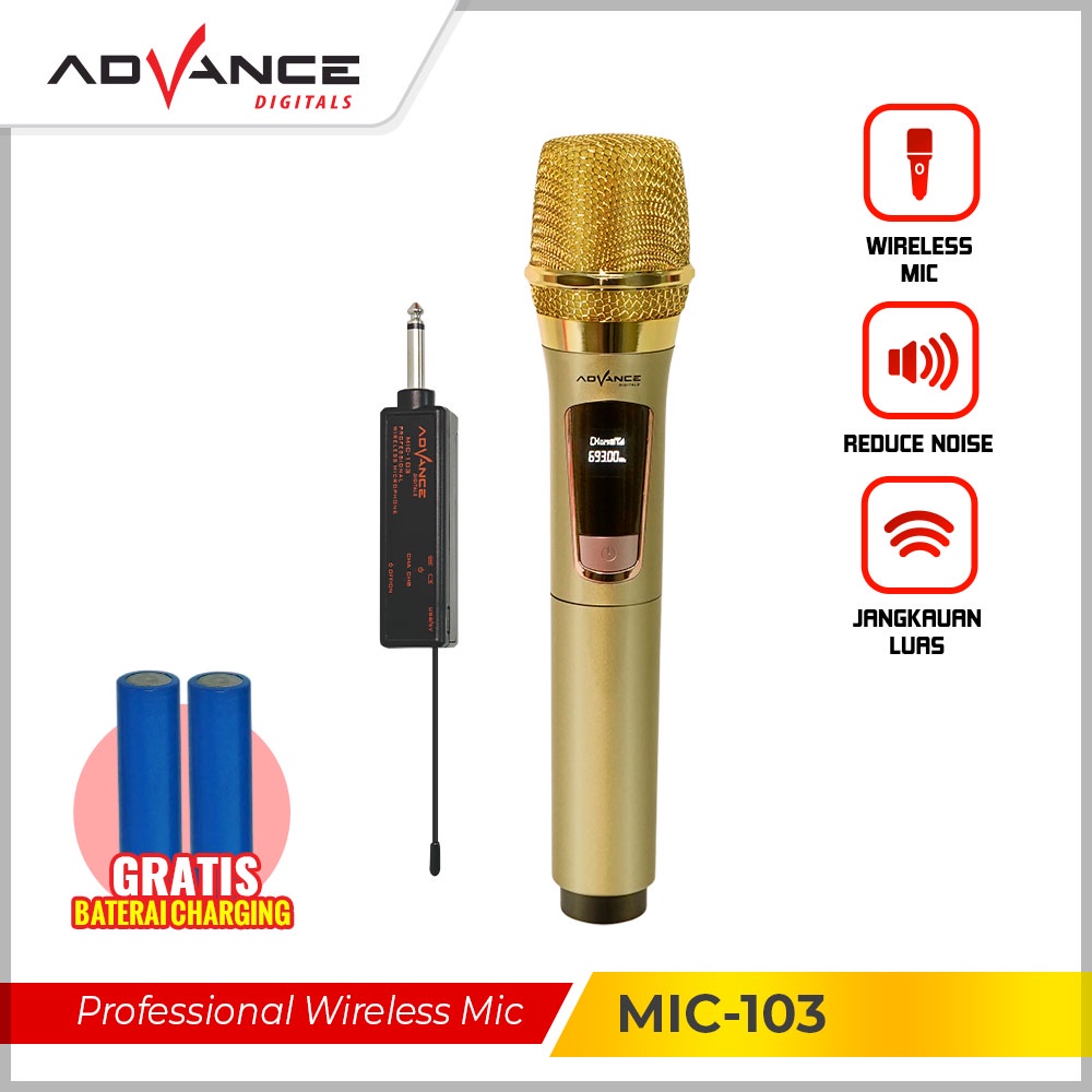 Jual 【Garansi 1 Tahun】Advance Mic Microphone Profesional Mic Wireless Gold Mikrofon Karaoke Bisa ...