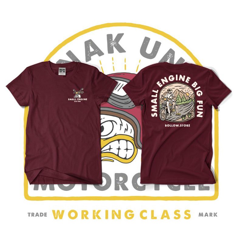 Jual T-SHIRT - SMALL ENGINE BIG FUN (BURGUNDY/MAROON) | Shopee Indonesia