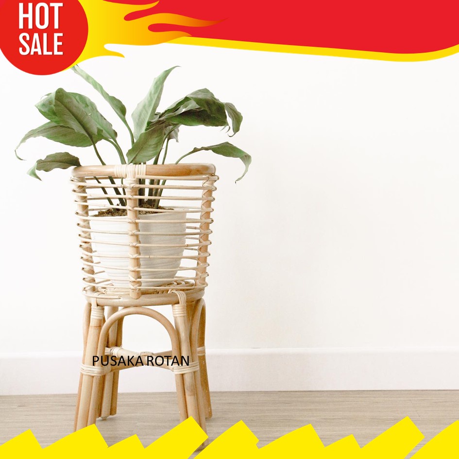 Jual Dekorasi Standing Pot Bunga Bulat Single Rotan Alami | Shopee ...
