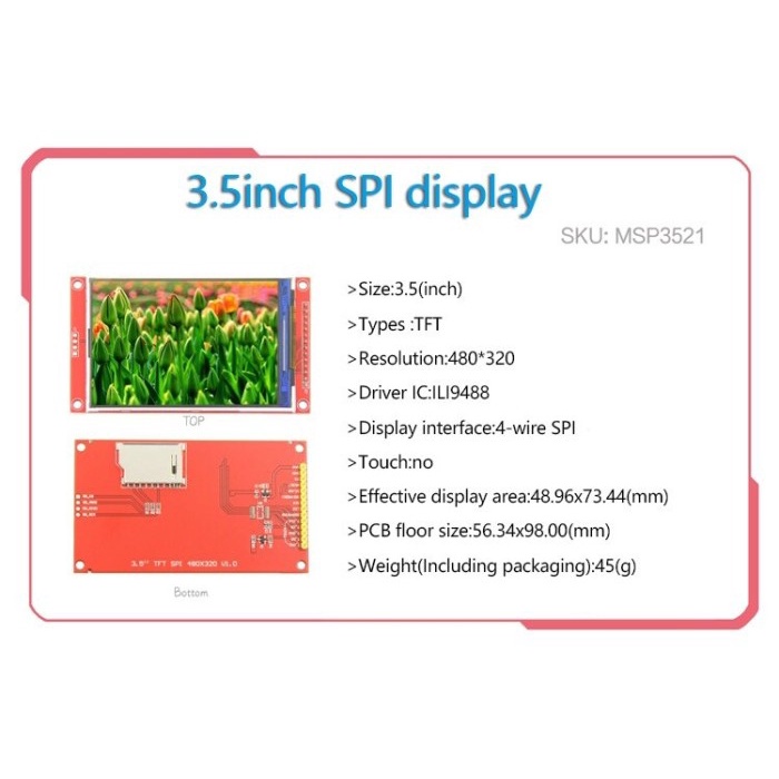 Jual 3 5 Lcd Tft Touchscreen Spi Serial Ili9488 480 320 Pixel For