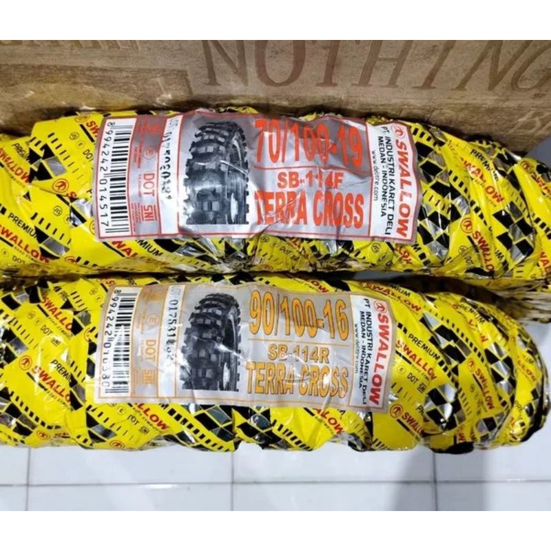 Jual Paket Ban Swallow 70 100 19 SB 114 F dan 90 100 16 SB 114 R Terra Cross | Shopee Indonesia