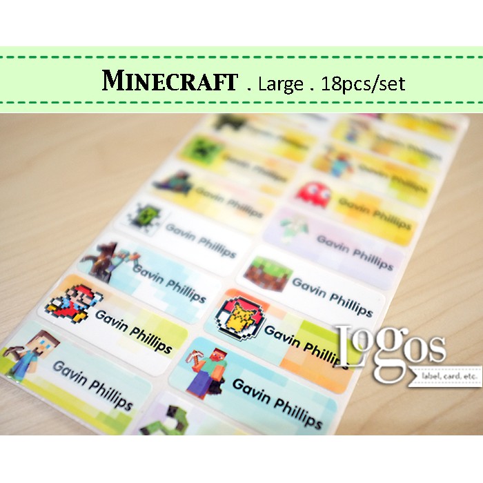 Jual Minecraft LARGE. Stiker label nama waterproof stiker nama anak ...
