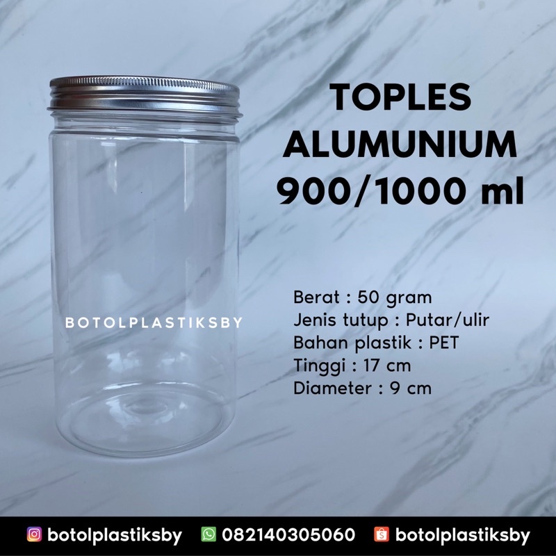 Jual [ECER] Toples Tabung 900/1000 ml Jar Polos Tutup Bening Alumunium Silver Gold Hampers ...