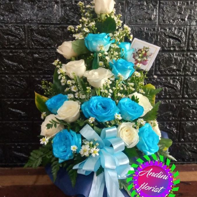 Jual Rangkaian Bunga Mawar Biru & Putih Bunga Vas Meja Untuk Di Rumah ...