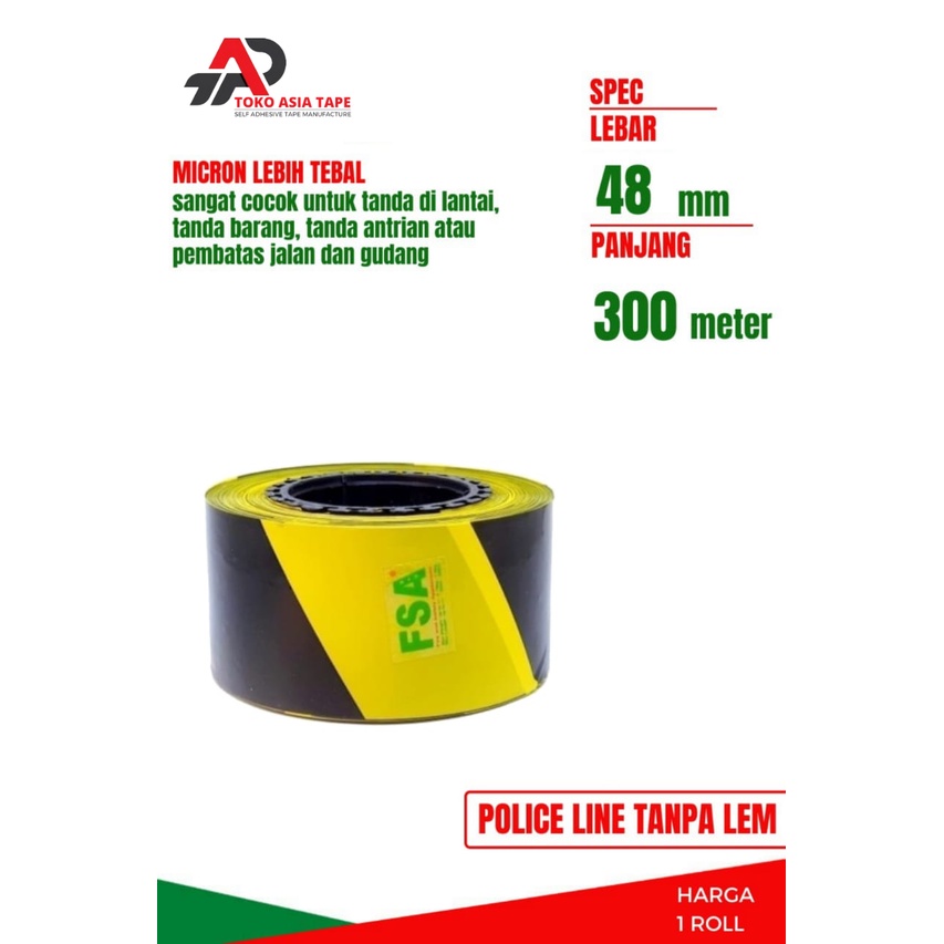 Jual POLICE LINE TANPA LEM KUNING HITAM GARIS POLISI 48MM X 300 METER 1 ...