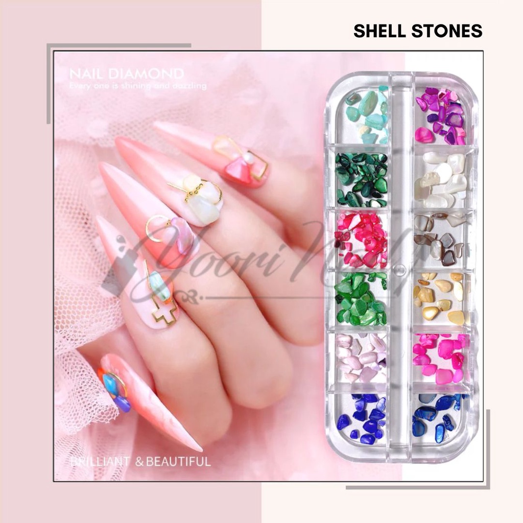 Jual Shell stones flakes 12 warna nail art potongan batu kerang flake ...