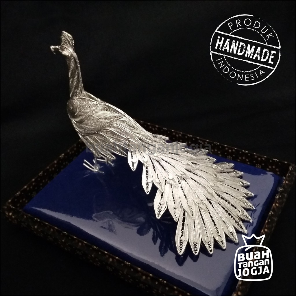 Jual Miniatur Burung Merak Lapis Perak - Kerajinan Khas Kotagede Jogja | Shopee Indonesia