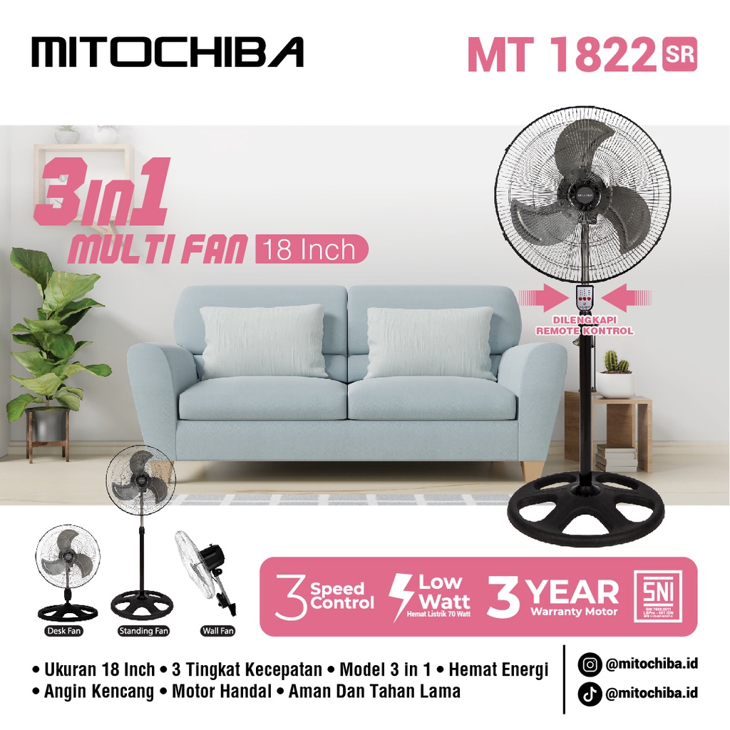 Jual MITOCHIBA Kipas Angin REMOTE Besi Tornado 18 Inch 3 In 1 1822 SR ...