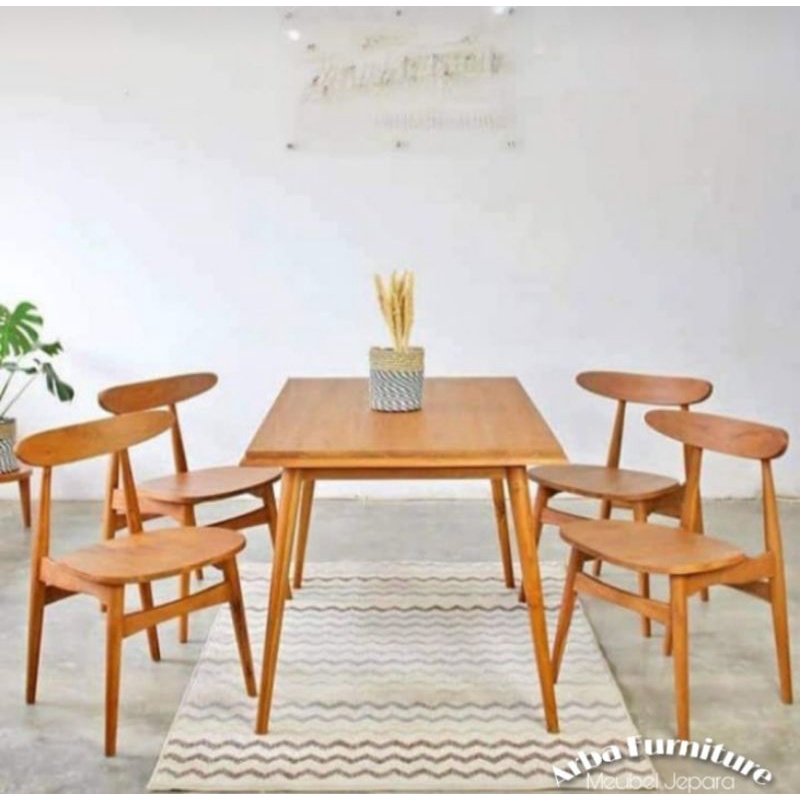 Jual MEJA MAKAN MINIMALIS 4 KURSI ROPAN JATI FINISHING | Shopee Indonesia