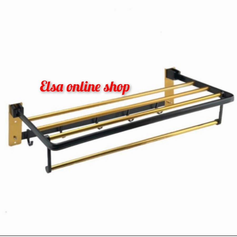 Jual Rak Handuk Lipat Black Gold Aluminium/Rak Handuk 5 Baris 60cm ...
