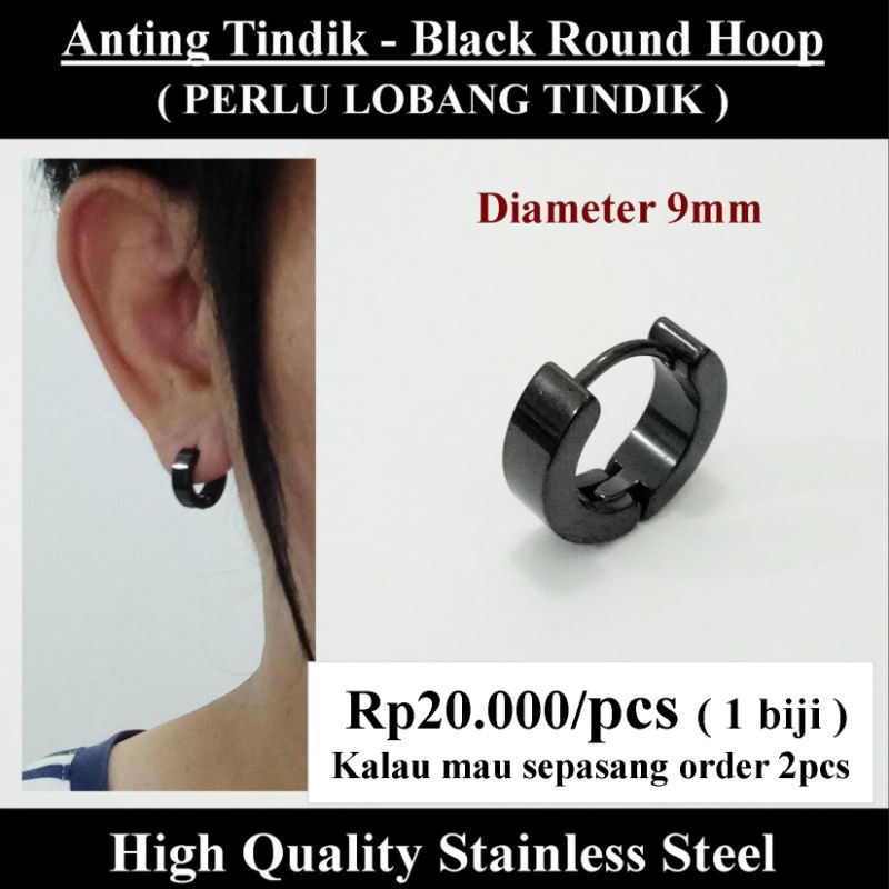 Jual Anting Tindik Cowok Pria - Black Round Hoop | Shopee Indonesia