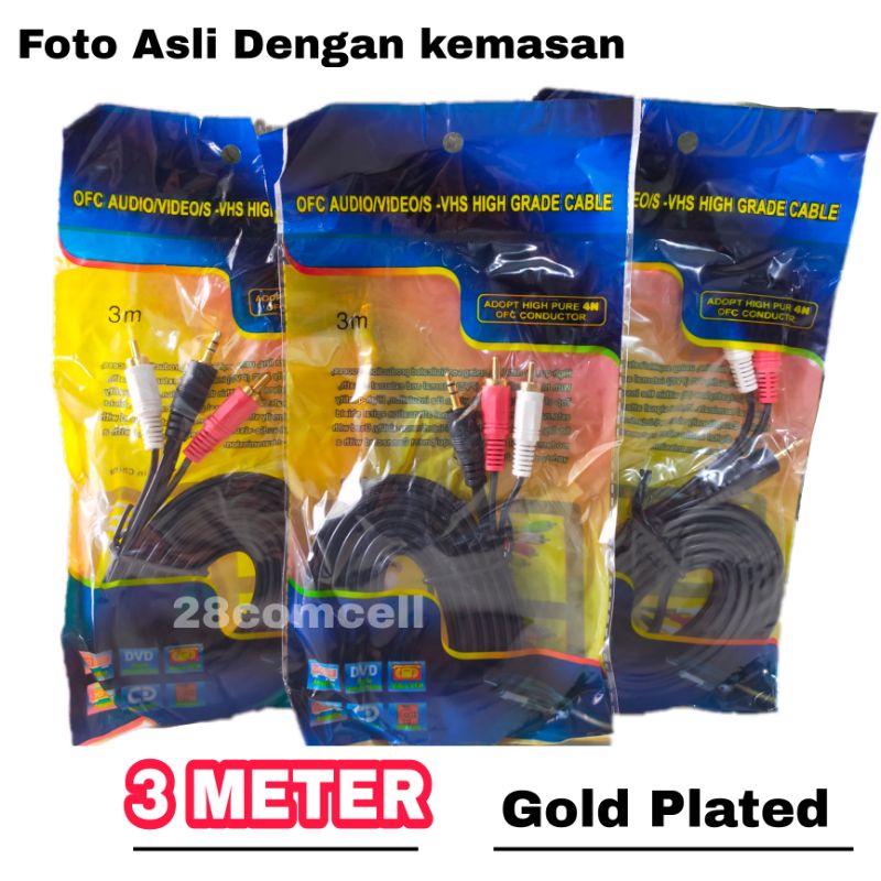 Jual Kabel Jack Audio To 2 Rca Gold Plated 3 Meter / 1,5 Meter / 5 ...