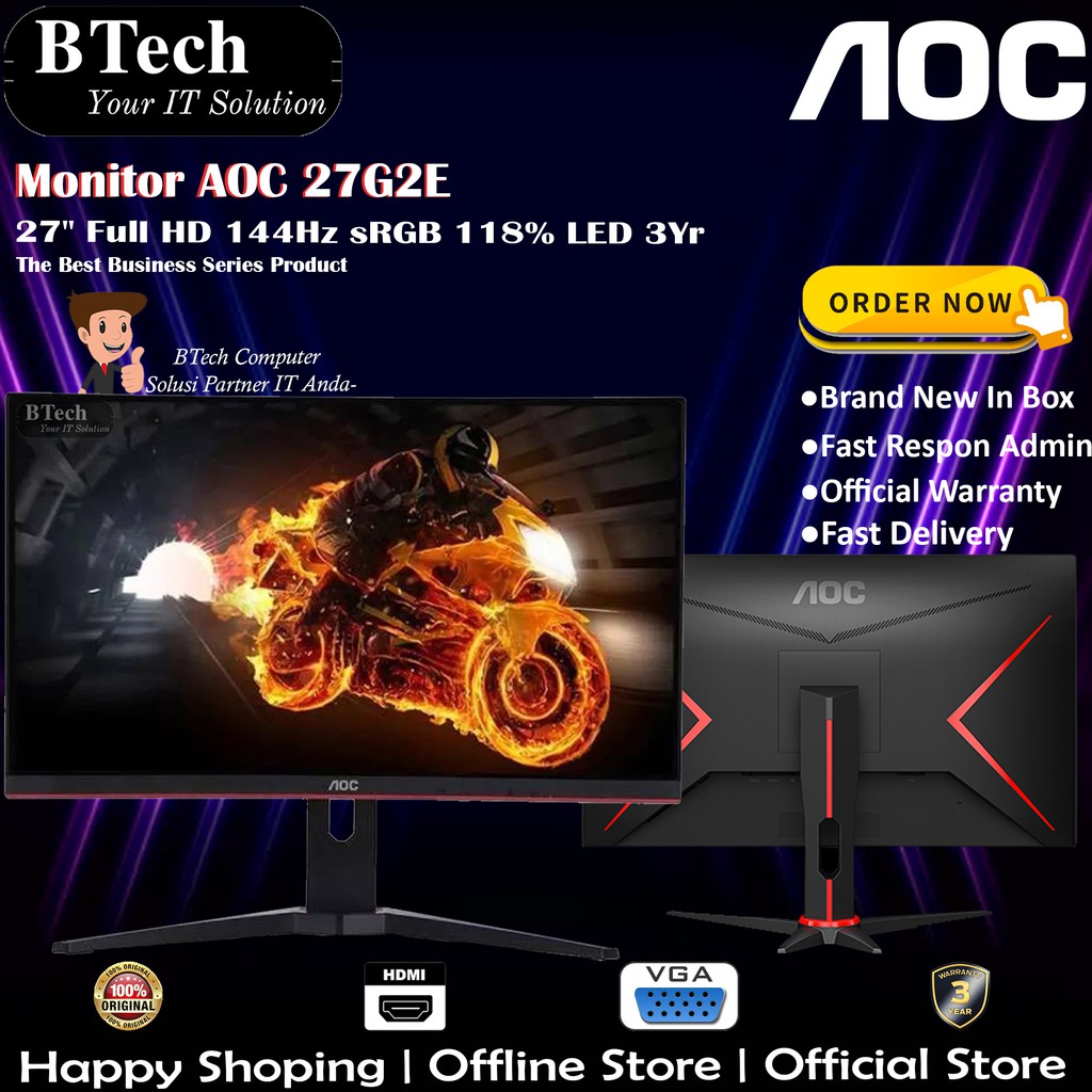 Jual Monitor AOC 27G2E 27" Full HD 144Hz sRGB 118% LED 3Yr | Shopee ...