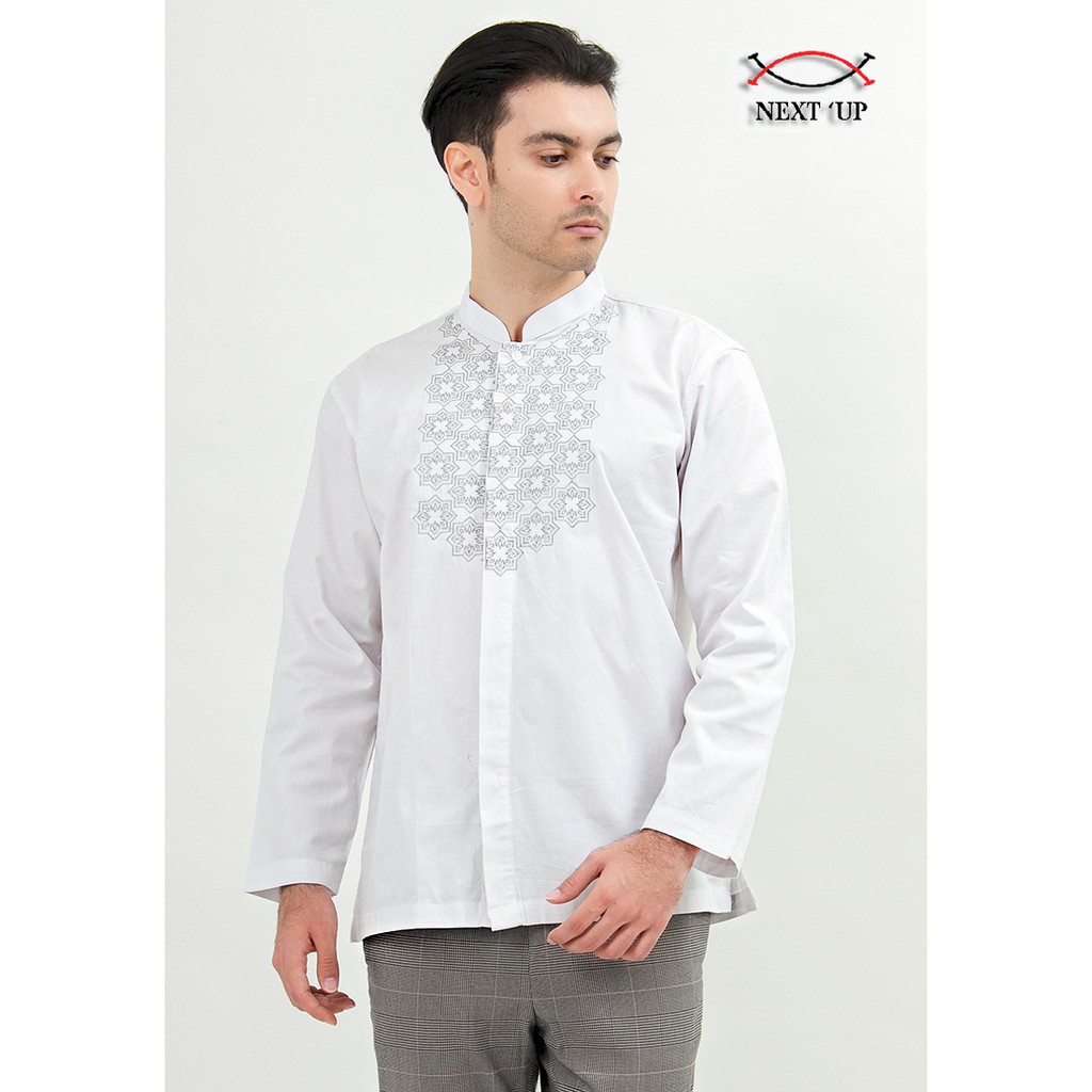 Jual Kemeja Baju Koko Pria / Cowok Manset Bordir Warna Putih Keren ...