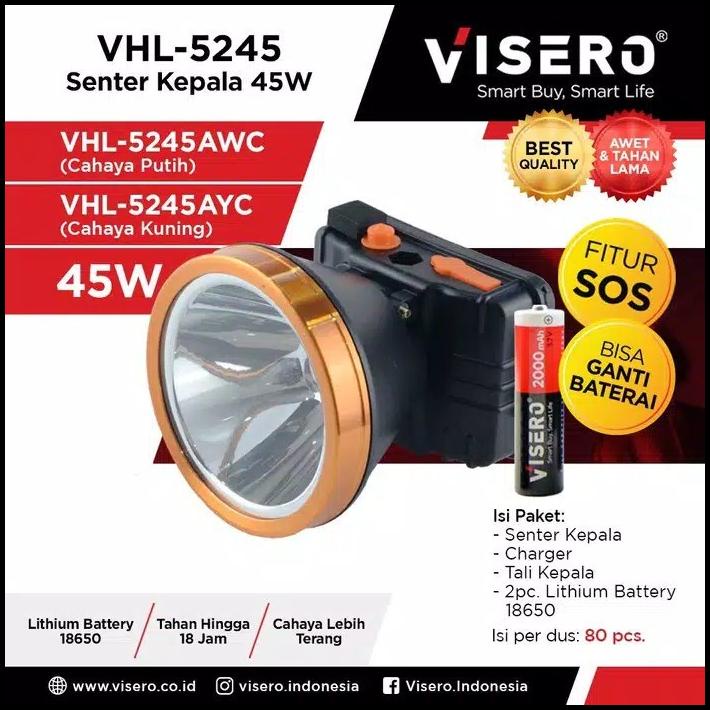 Jual Senter Kepala Besar 45 W Super Terang Bisa Ganti Baterai Visero ...