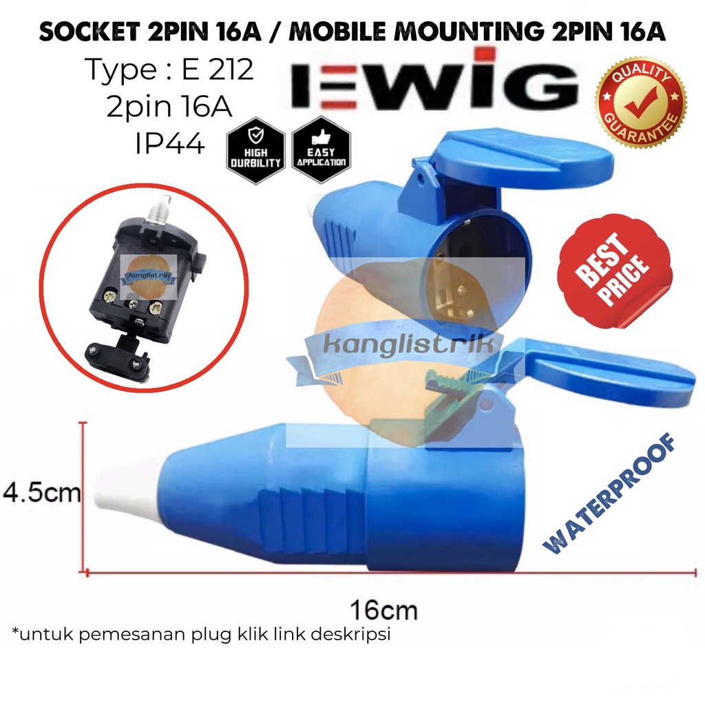 Jual SOCKET 2P 16A MOBILE MOUNTING 2KAKI 16A | Shopee Indonesia