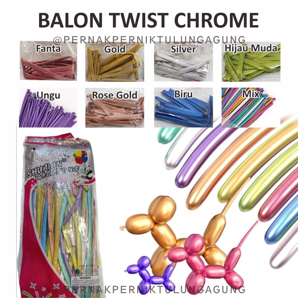 Jual Balon Twist Chrome Isi 10 - Balon Pentil Warna Warni Twisting ...