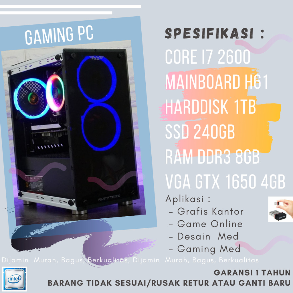 Jual PC GAMING CORE i7 2600 KOMPUTER CPU VGA GTX 1650 4GB SSD 240 E41 | Shopee Indonesia