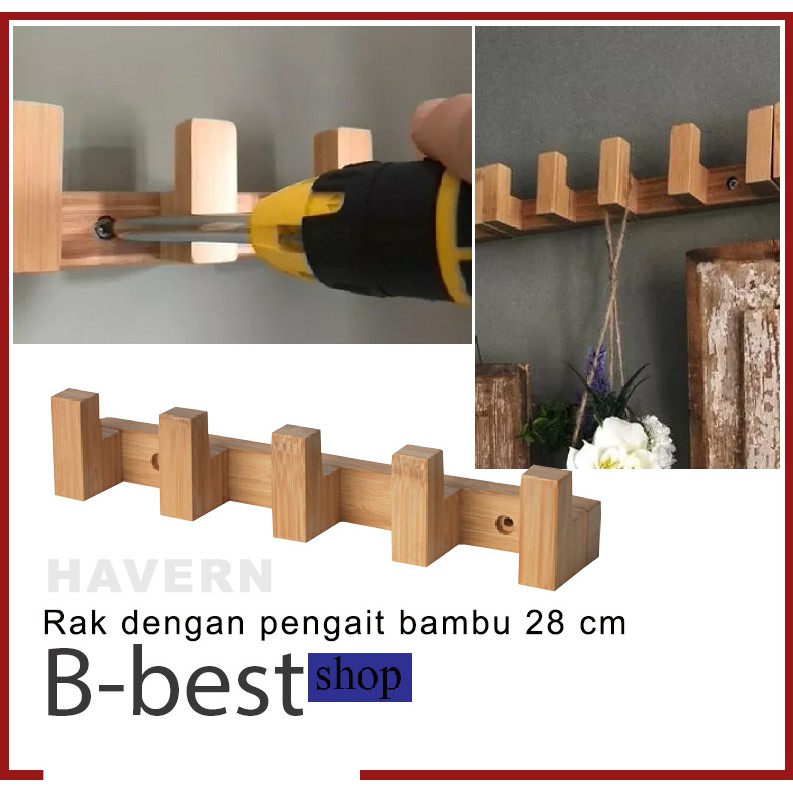 Jual Gantungan Baju/handuk PENGAIT DINDING Bambu / RAK Dengan PENGAIT ...