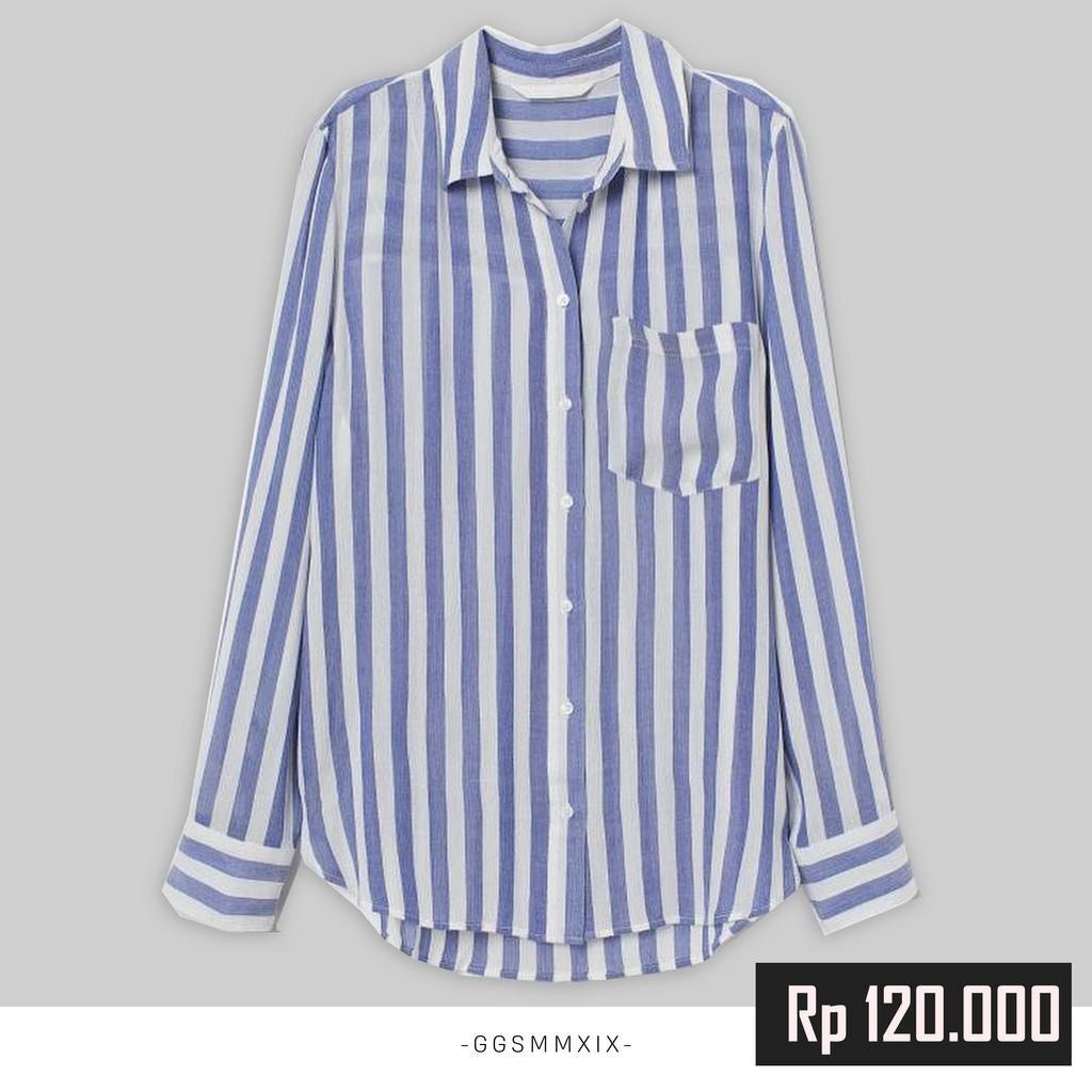 Jual Kemeja H&M Original Biru Stripe | Shirt By H&M Blue Stripe ...